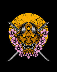 Oni mask with dragon Royalty Free Vector Image