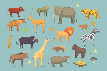 African animals cartoon set elephant Royalty Free Vector