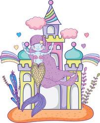 Mermaid with castle undersea scene Royalty Free Vector Image
