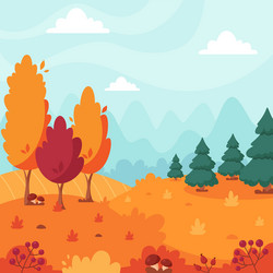 Autumn landscape with trees mountains fields Vector Image