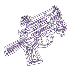 Gun alien outline sketch purple Royalty Free Vector Image