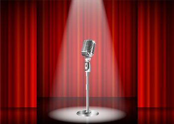 Comedy show stage with microphone and stool Vector Image