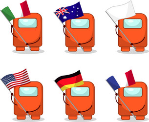 Among us white cartoon character bring flags Vector Image