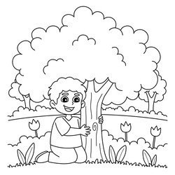 Earth day big tree isolated coloring page for kids