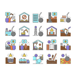 Demolition work icons set outline style Royalty Free Vector