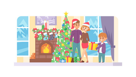 Family serving dinner in christmas night Vector Image