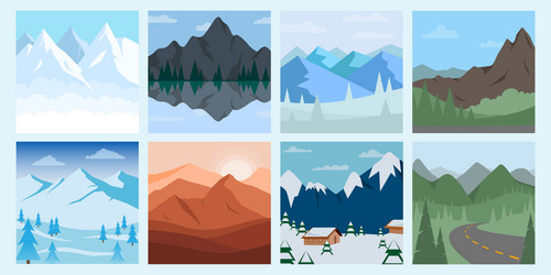 Different mountains landscape set Royalty Free Vector Image