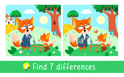 Find 7 differences educational puzzle game for Vector Image