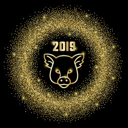 Happy new year 2019 zodiac pig sign character face