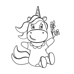 Unicorn character black and white coloring book Vector Image