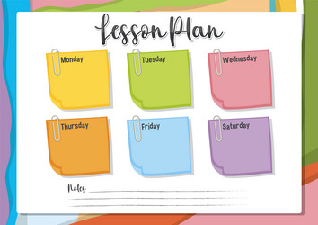 Colorful weekly lesson plan template Royalty Free Vector