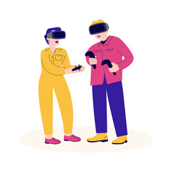 Young people using vr headset Royalty Free Vector Image