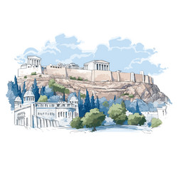 Acropolis hand-drawn comic doodle Royalty Free Vector Image