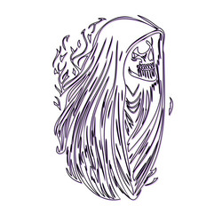 Grim reaper halloween sketch outline shadow purple