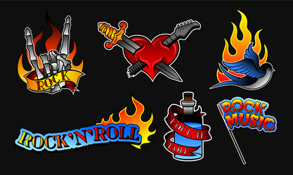 Rock music stickers isolated on white set Vector Image