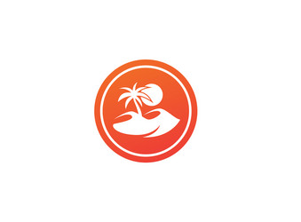 Palms desert with sun and sand logo design Vector Image