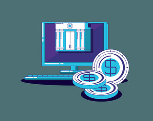 Computer and bank building Royalty Free Vector Image