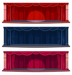 Cartoon theater stage with red curtains scene Vector Image
