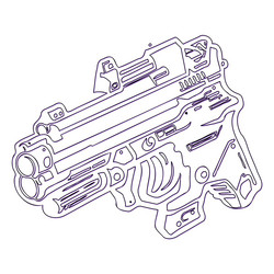 Gun alien outline sketch purple Royalty Free Vector Image