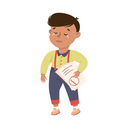 Little boy standing and crying being at Royalty Free Vector