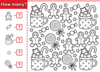 Math counting game how many outline xmas sweets Vector Image
