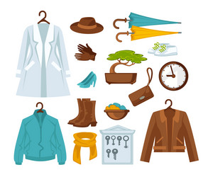 Waterproof clothes and things for rainy weather Vector Image