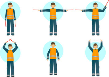 Set young traffic controller in special costume Vector Image