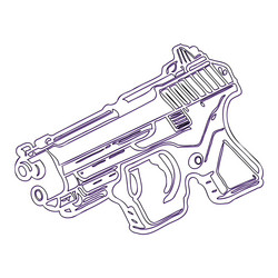 Gun alien outline sketch purple Royalty Free Vector Image