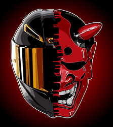 Biker wearing oni kabuki mask template Royalty Free Vector