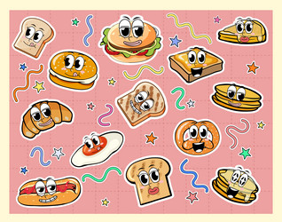 Cute bread characters funny bakery Royalty Free Vector Image