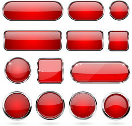 Red round glass button with chrome frame Vector Image