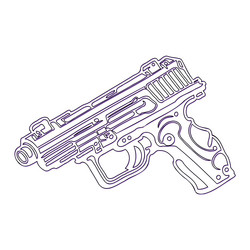Gun alien outline sketch purple Royalty Free Vector Image