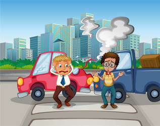 Accident scene with injured boy and ambulance Vector Image