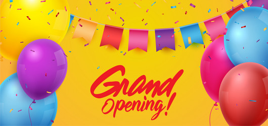Grand opening ceremony with green balloon blue Vector Image