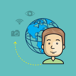 Avatar man with planet and media network icons Vector Image