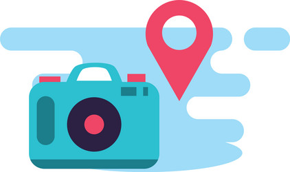 Camera photographic with pin location Royalty Free Vector