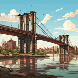 Brooklyn bridge bridge hand-drawn comic Royalty Free Vector