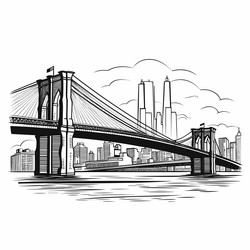 Brooklyn bridge bridge hand-drawn comic Royalty Free Vector