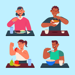 Hand drawn people eating set Royalty Free Vector Image