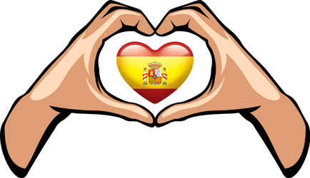 Spain flag and hand on white background Royalty Free Vector