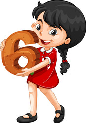 A girl holding number six Royalty Free Vector Image