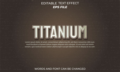 Titanium text effect font editable typography 3d Vector Image