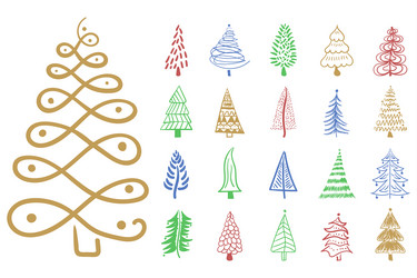 Christmas tree brush hand drawn doodle for new yea