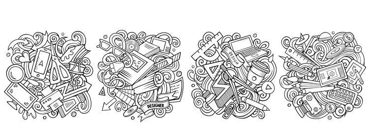 Art cartoon doodle designs set Royalty Free Vector Image
