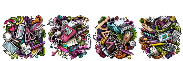 Designer cartoon doodle designs set Royalty Free Vector