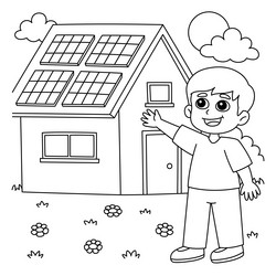 Solar panel house isolated coloring page for kids Vector Image