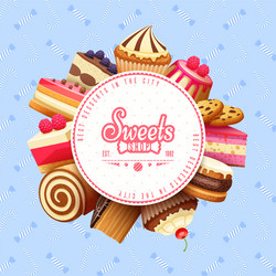 Sweets desserts bakery confectionery poster Vector Image