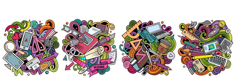 Designer cartoon doodle designs set Royalty Free Vector