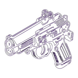 Gun alien outline sketch purple Royalty Free Vector Image