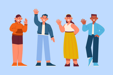 Hand drawn flat design people waving Royalty Free Vector
